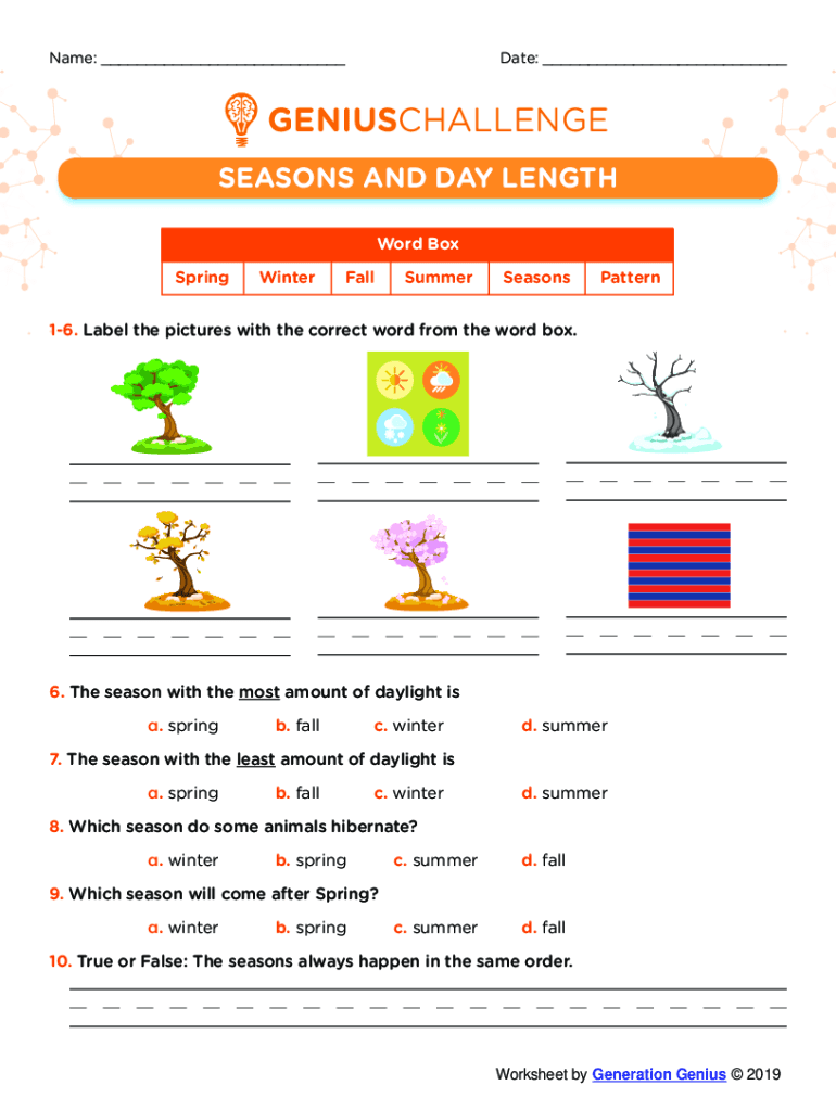 Fillable Online Four SeasonsWorksheet for Grades K-2 PDF. A one page ...