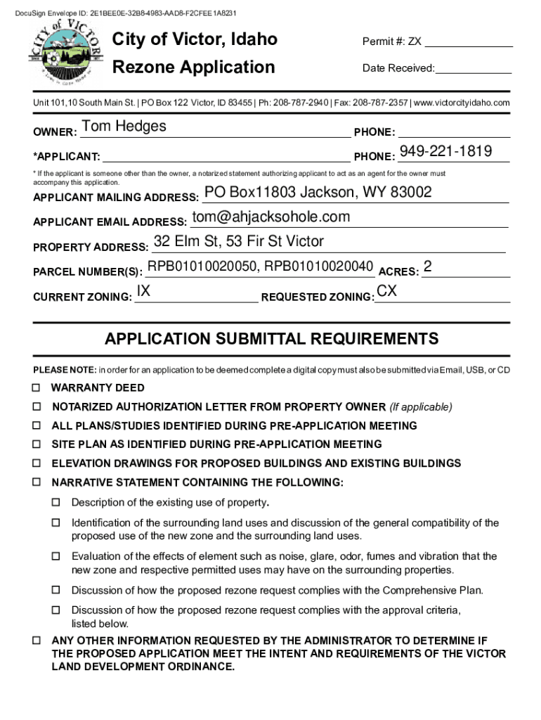 Fillable Online City of Victor, Idaho Rezone Application Fax Email Print - pdfFiller