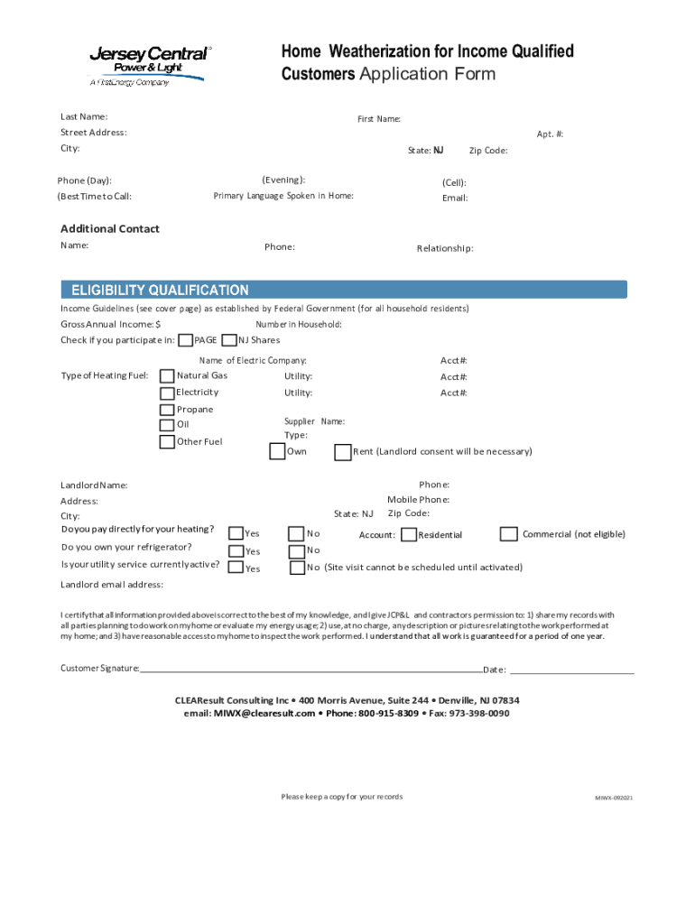 Fillable Online Home Weatherization for Income- Qualified Customers ...