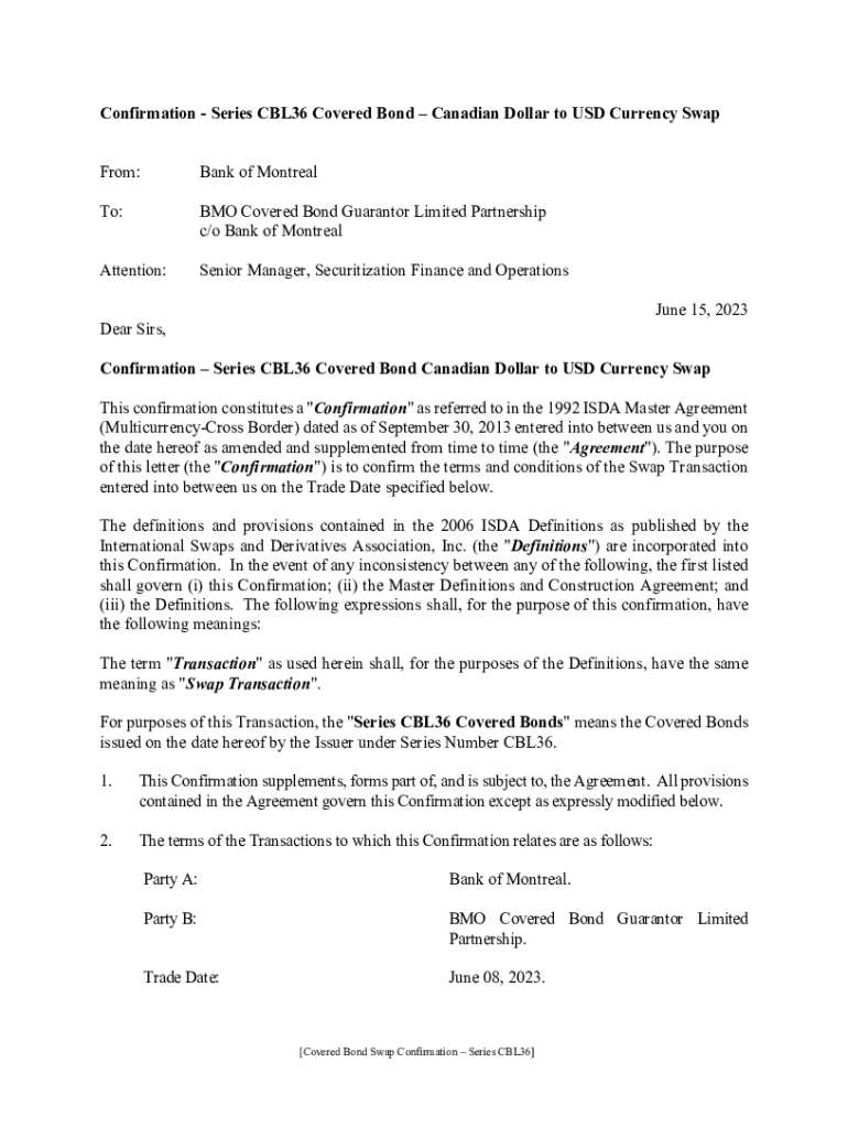Fillable Online BMO Covered Bond Guarantor Limited Partnership c/o Bank of ... Fax Email Print ...