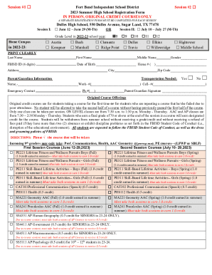 Fillable Online 2023 Summer High School Registration Form Fax Email ...