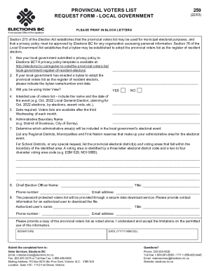 Fillable Online provincial voters list request form - local government ...