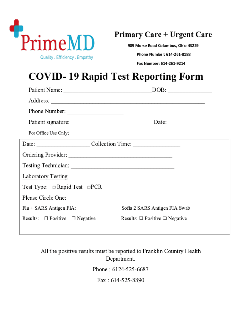 Fillable Online COVID- 19 Rapid Test Reporting Form Fax Email Print ...