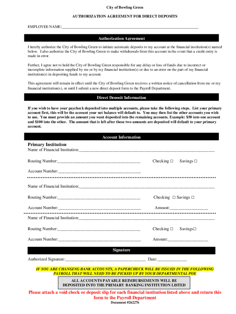 Fillable Online Employee Direct Deposit Authorization Form Fax Email ...