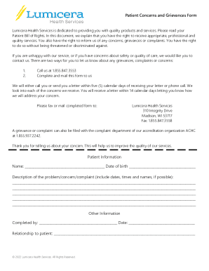 Fillable Online Patient Concerns and Grievances Form Fax Email Print ...