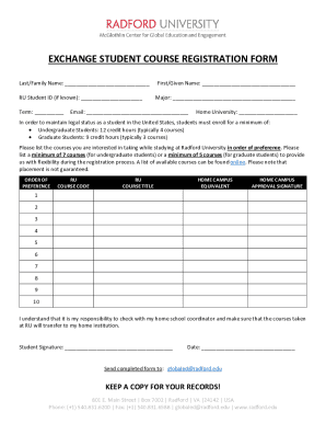 Fillable Online EXCHANGE STUDENT COURSE REGISTRATION FORM Fax Email ...