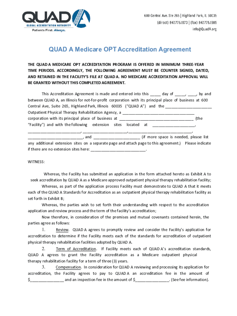Fillable Online QUAD A Medicare OPT Accreditation Agreement Fax Email ...