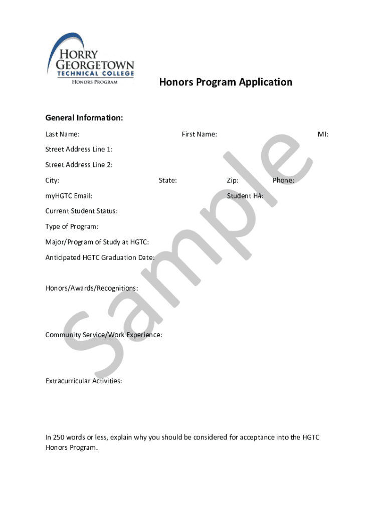 Fillable Online Sample Honors Program Application Fax Email Print - pdfFiller