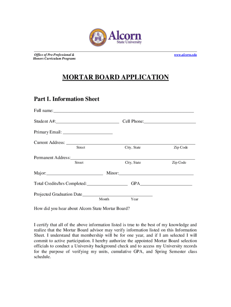 Fillable Online MORTAR BOARD INFORMATION SHEET Fax Email Print - pdfFiller