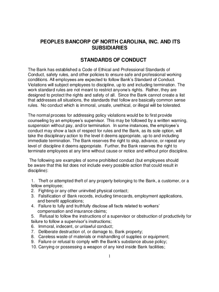 Fillable Online The Peoples Bank Code of Conduct Fax Email Print ...