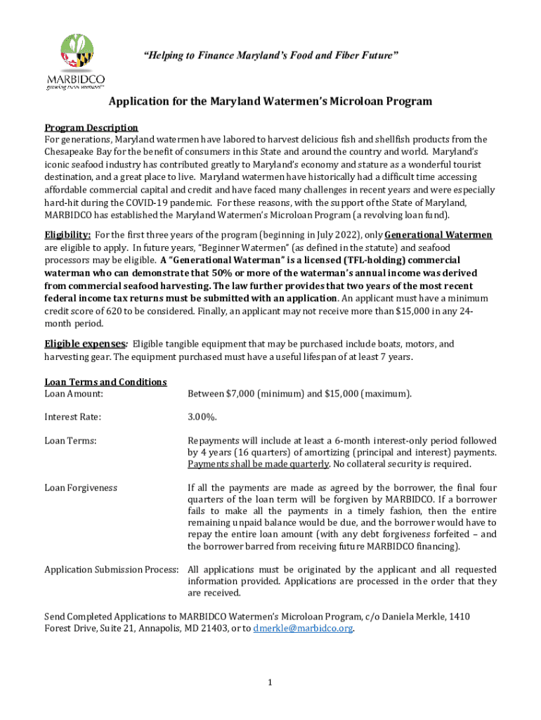 Fillable Online New Maryland Watermen's Micro Loan Program Opens ...