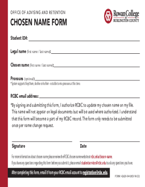 Fillable Online RCBC Chosen Name Form Fax Email Print - pdfFiller