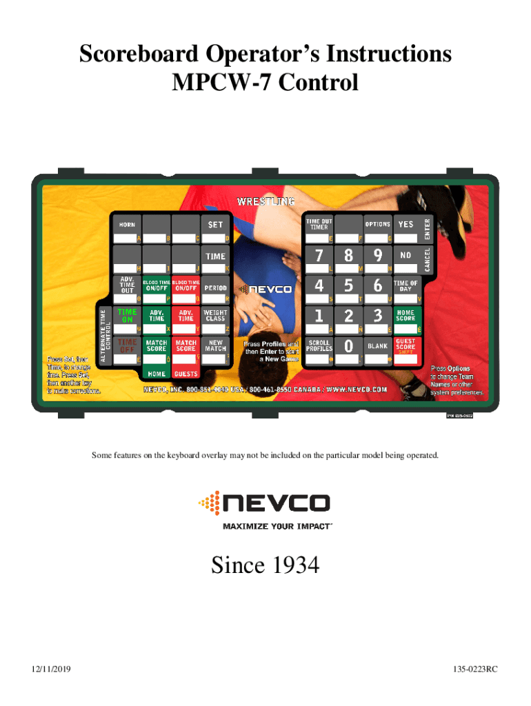 Fillable Online Scoreboard Operator's Instructions MPCX2 Tennis Control ...