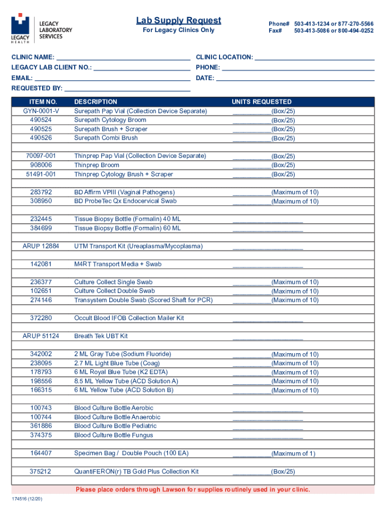Fillable Online Lab Supply Request Fax Email Print - pdfFiller