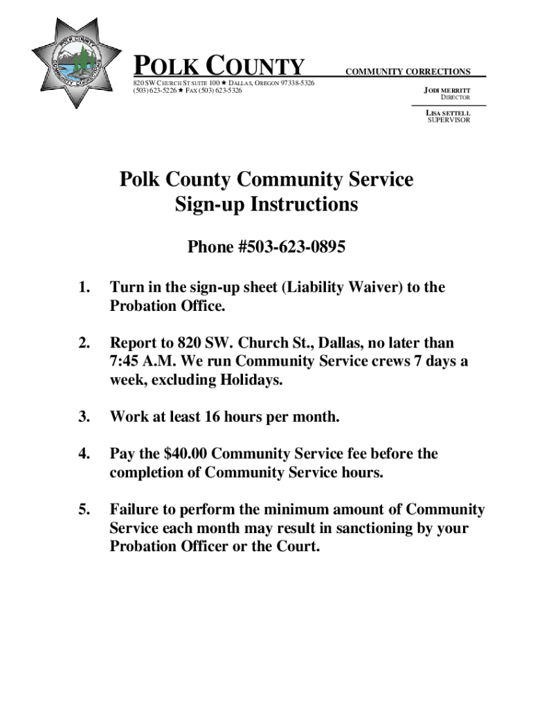 Fillable Online Polk County Community Service Sign-up Instructions Fax Email Print - pdfFiller
