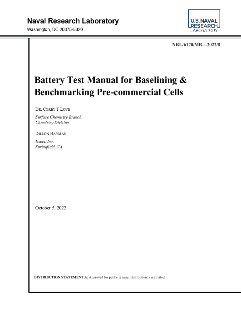 Fillable Online Battery Test Manual for Baselining and Benchmarking Pre ...