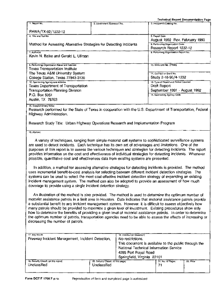 Fillable Online Static Tti Tamu Method For Assessing Alternative Strategies For Detecting