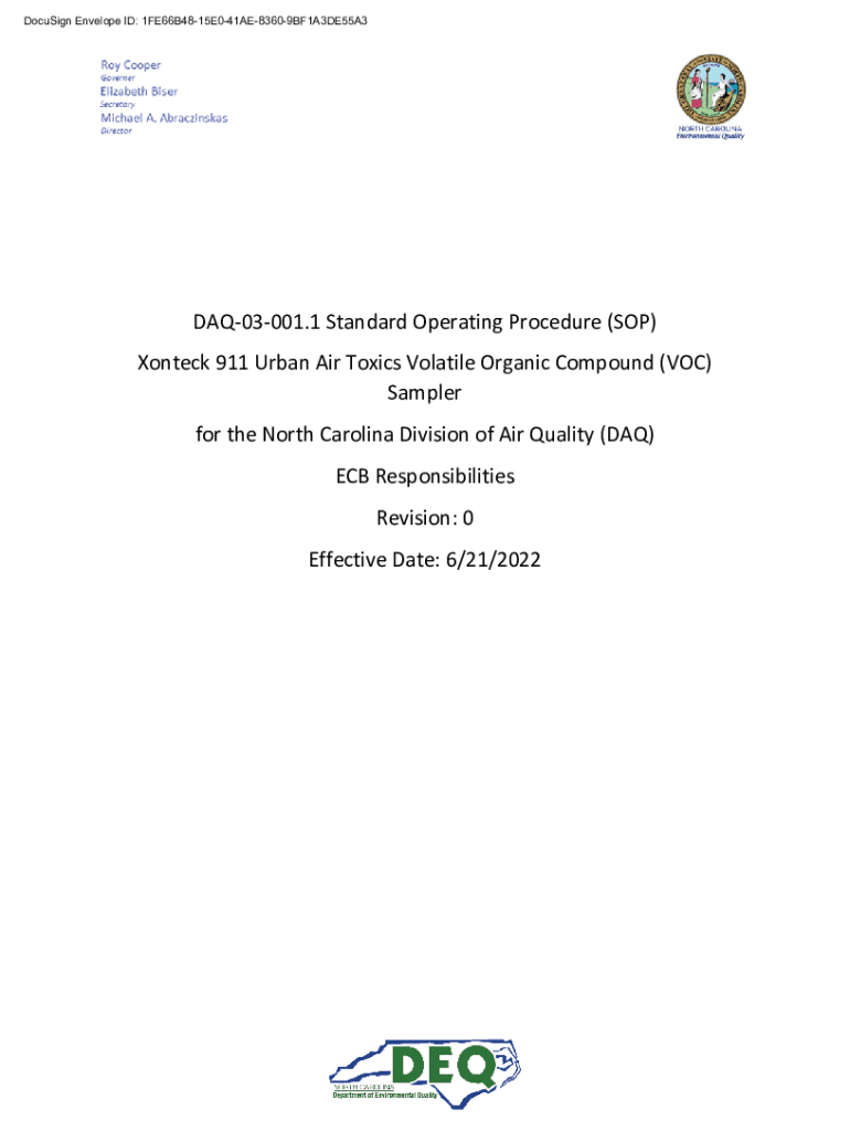 Fillable Online DAQ-03-001.1 Standard Operating Procedure (SOP) Xonteck ...