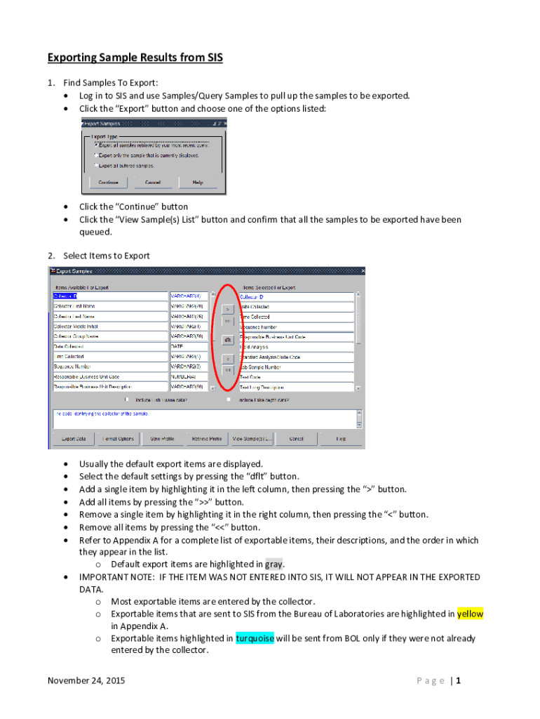 Fillable Online files dep state pa Exporting Sample Results from SIS Fax Email Print - pdfFiller