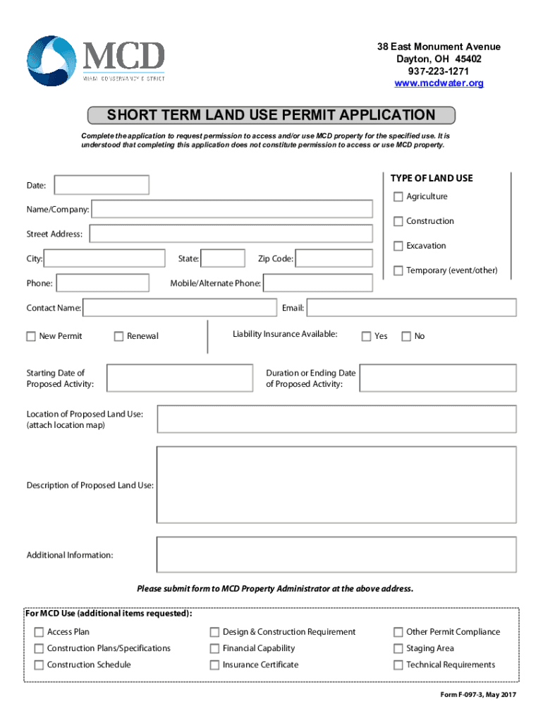 Fillable Online Short Term Land Use Permit Application staticno print ...