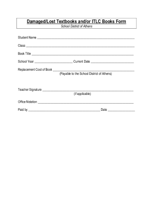 Fillable Online Damaged/Lost Textbooks and/or ITLC Books Form Fax Email ...