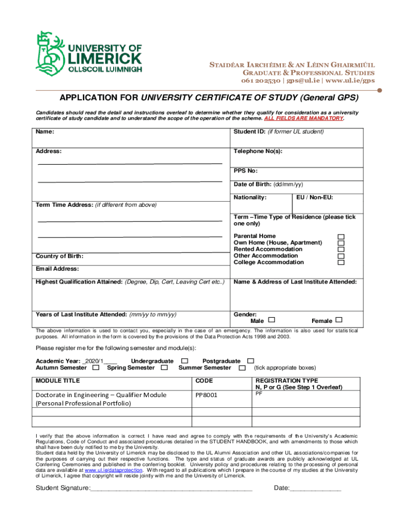 Fillable Online APPLICATION FOR UNIVERSITY CERTIFICATE OF ... Fax Email ...
