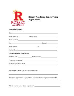 Fillable Online Rosary Academy Dance Team Application.docx Fax Email Print - pdfFiller