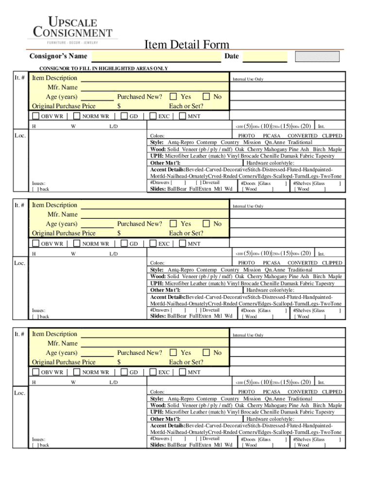 Fillable Online Item Detail Form Fax Email Print - pdfFiller