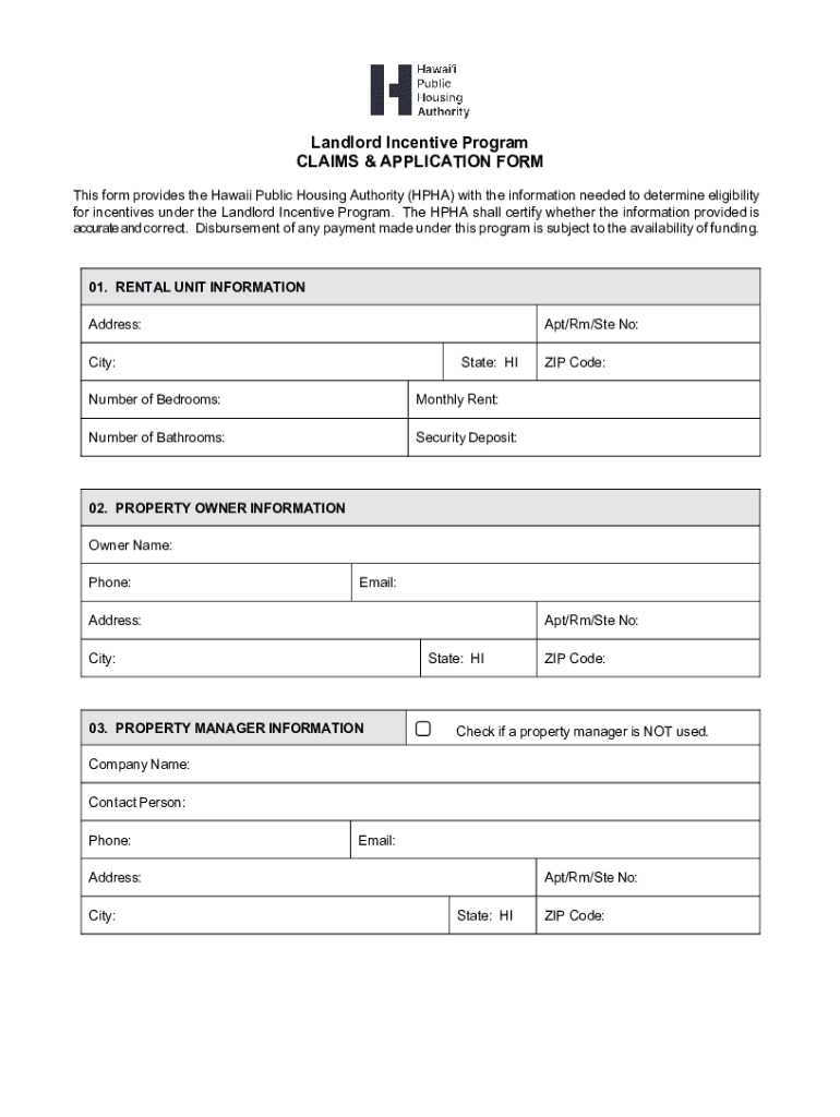 Fillable Online Landlord Incentive Program CLAIMS & APPLICATION FORM Fax Email Print - pdfFiller