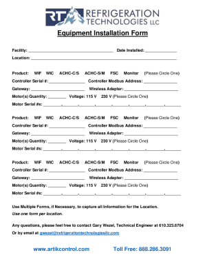 Fillable Online Equipment Installation Form - Wham Data Centere ...