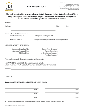 Fillable Online Key Return Form Fax Email Print - pdfFiller