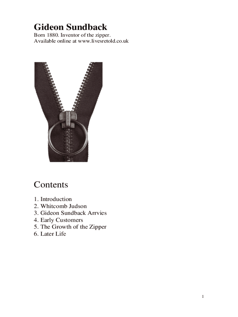 Fillable Online Otto Frederick Gideon Sundback- Inventor of the First ...