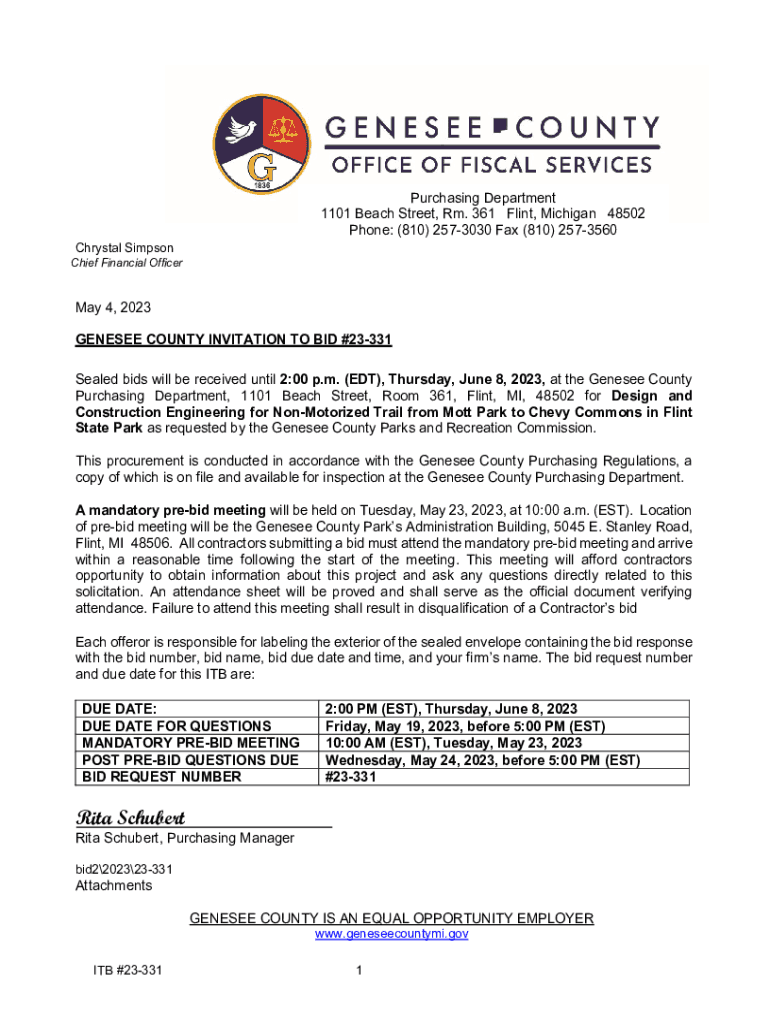 Fillable Online Genesee County Purchasing Current Year Bids Fax Email ...