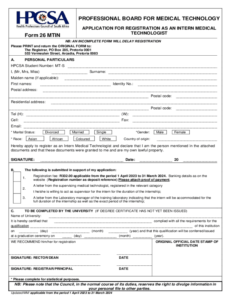 Fillable Online Get the free medical technologist internship form Fax ...