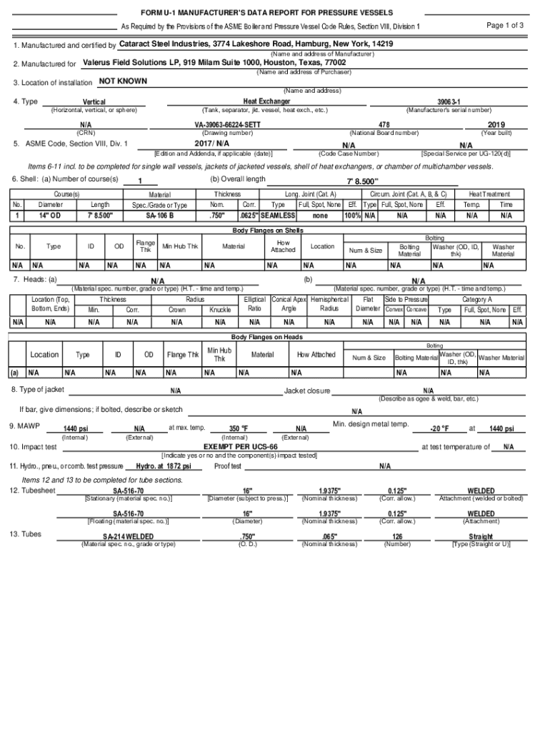 Fillable Online form u-1 manufacturer's data report for pressure ...
