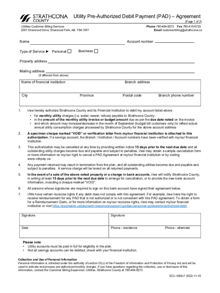 Fillable Online Utility Pre-Authorized Debit Payment (PAD) Agreement ...