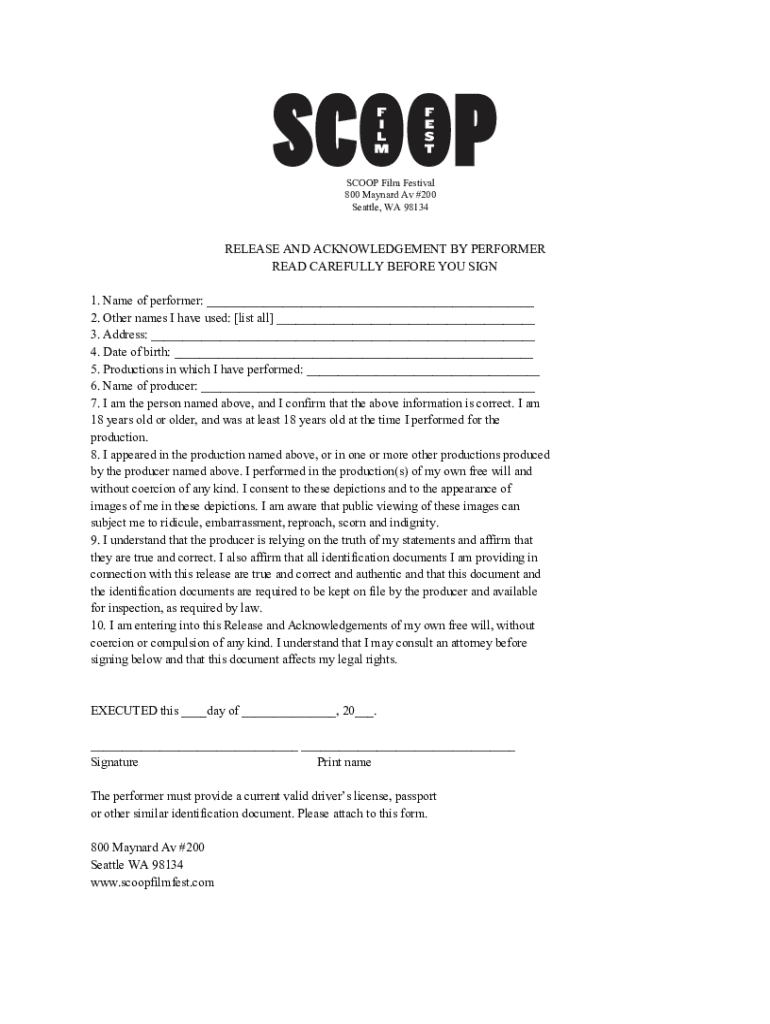Fillable Online Scoop Performer Release Form.docx Fax Email Print ...