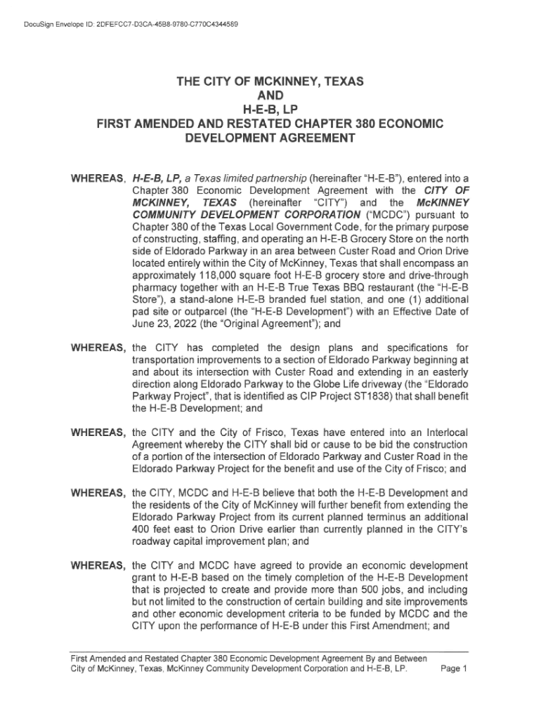 Fillable Online THE CITY OF MCKINNEY, TEXAS AND H-E-B, LP FIRST ... Fax Email Print - pdfFiller