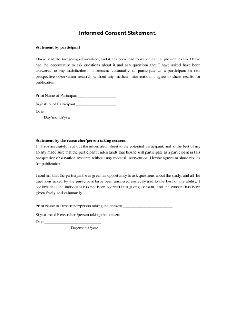 Fillable Online Informed Consent Statement. Fax Email Print - pdfFiller