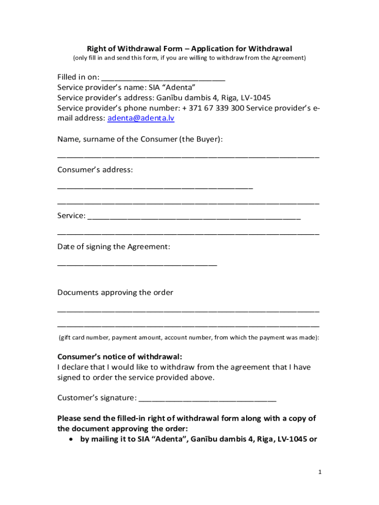 Fillable Online Withdrawal Form fill in and return this form only if ...