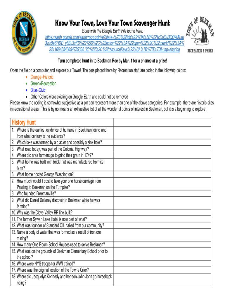 Fillable Online Know Your Town, Love Your Town Scavenger Hunt Fax Email ...