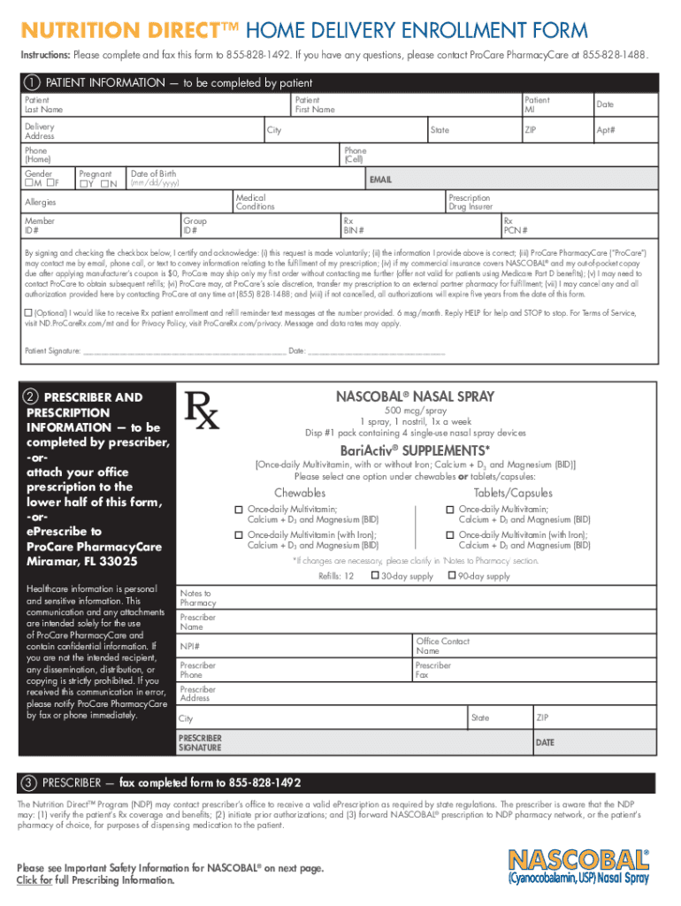Fillable Online HOME DELIVERY ENROLLMENT FORM Fax Email Print - pdfFiller