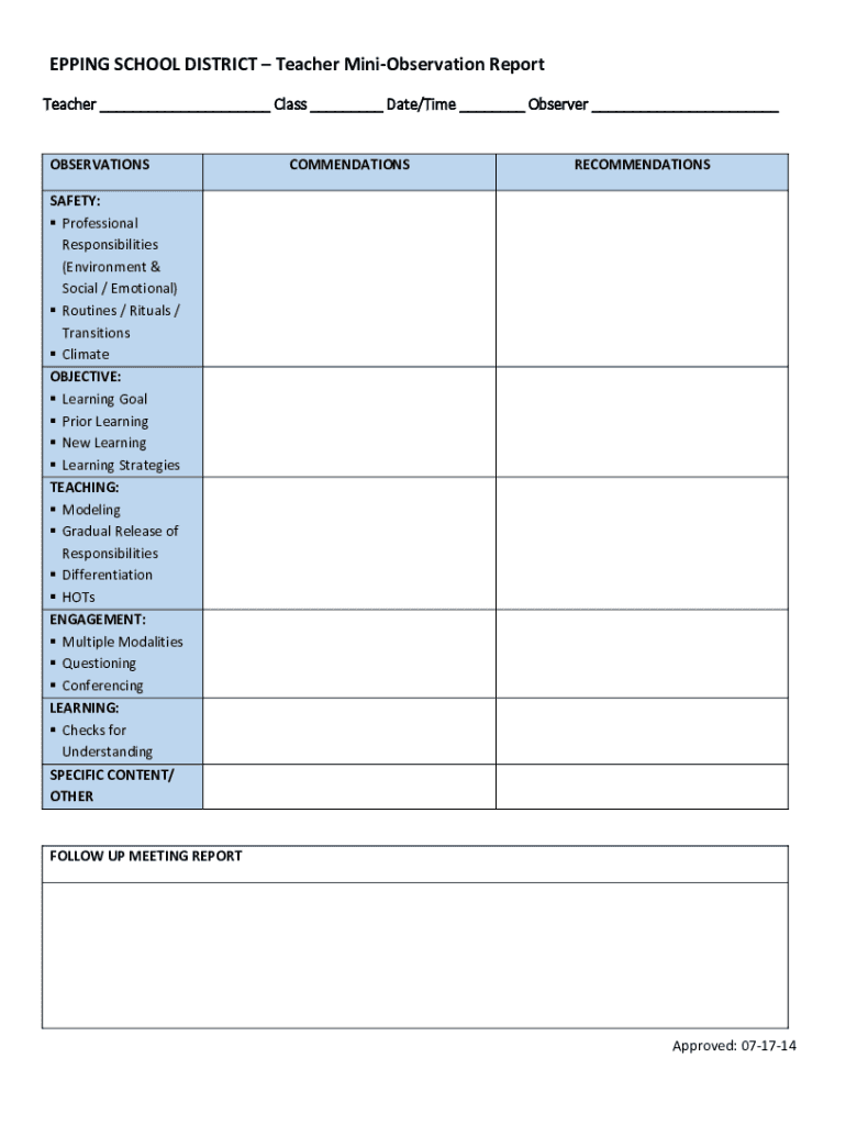 Fillable Online Teacher Mini-Observation Report Fax Email Print - pdfFiller