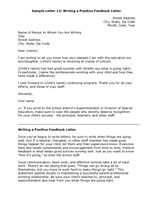 Fillable Online Sample Letter 13: Writing a Positive Feedback Letter ...