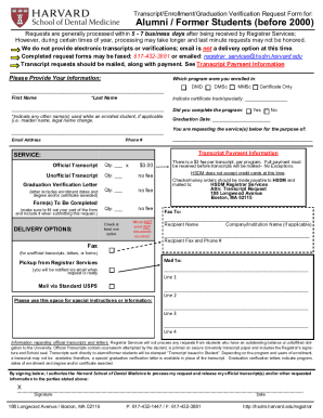 Fillable Online hsdm harvard Request Transcripts & Enrollment Verification Fax Email Print ...