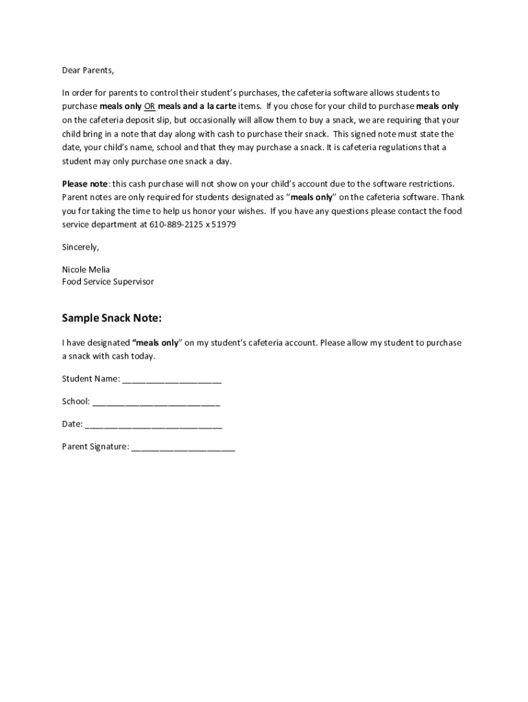 Fillable Online Sample Snack Note: Fax Email Print - pdfFiller