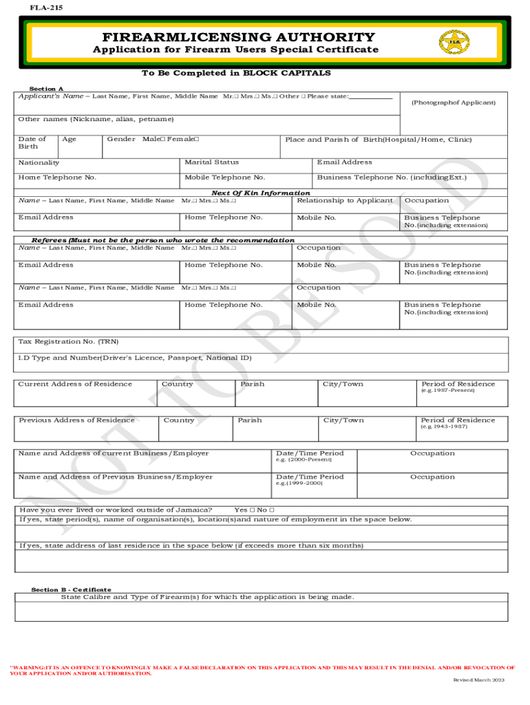 Fillable Online FLA001A-Application for Firearm Licences Certificates ...