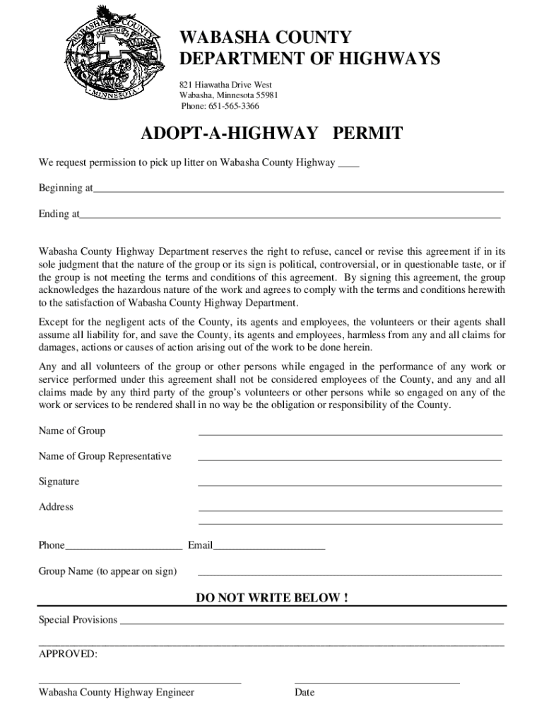 Fillable Online adopt a highway permit form Fax Email Print - pdfFiller