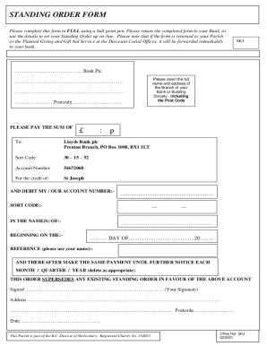 Fillable Online STANDING ORDER FORM: p - St Joseph's Eucharistic Shrine ...