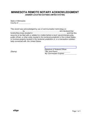 Fillable Online Minnesota Remote Notary Acknowledgment Form for Signer ...